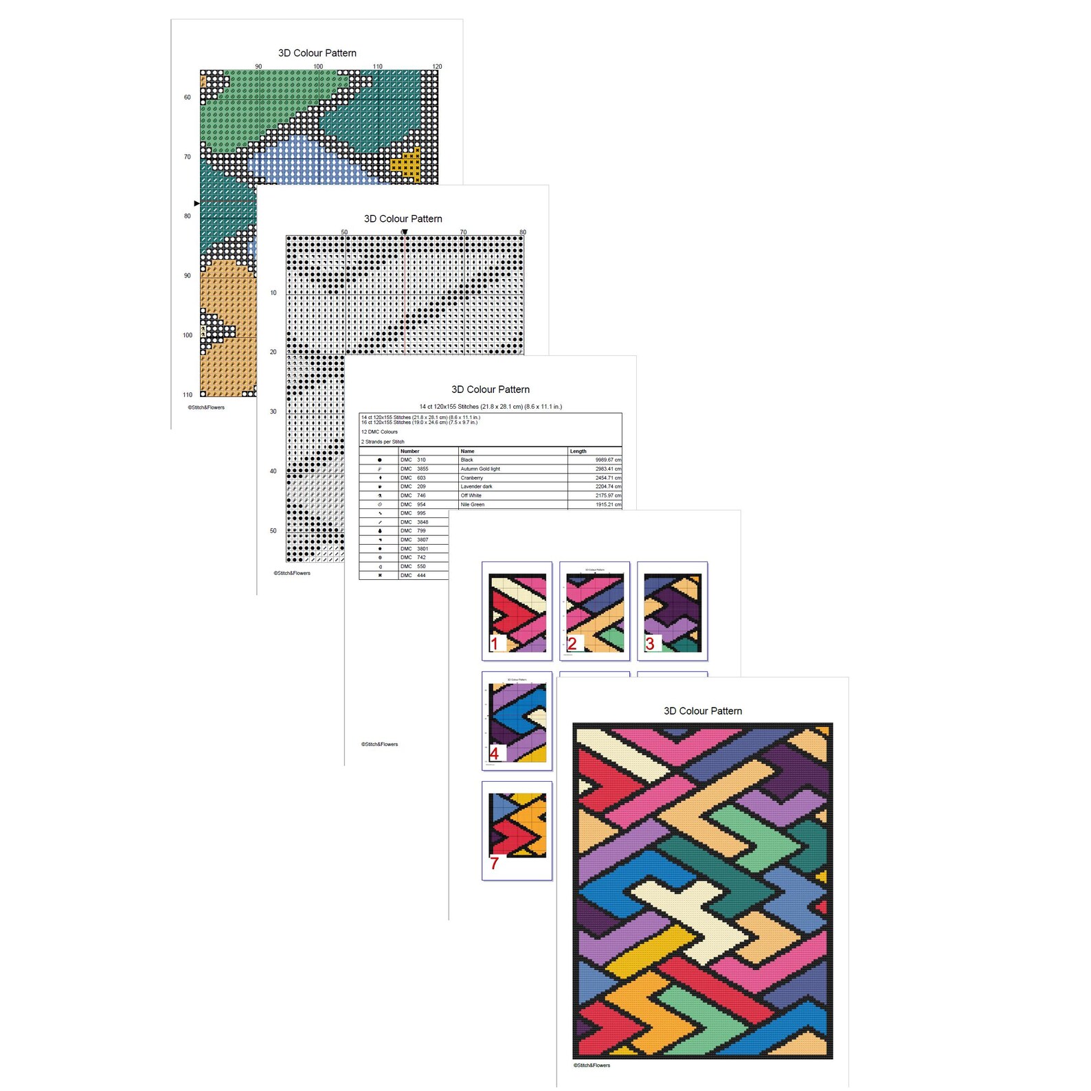 3D Puzzle Style Mixed Colour Cross Stitching PDF Patten, Instant PDF ...