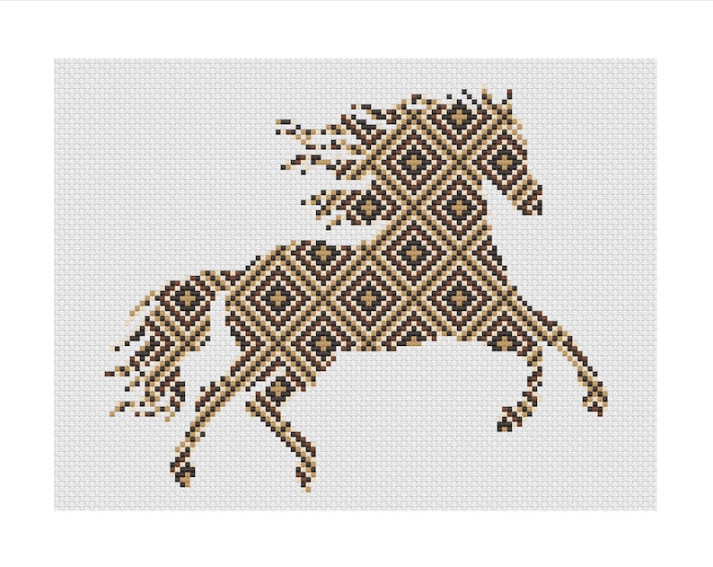 Brown Running Horse Patchwork Style Cross Stitch Pattern, Instant PDF ...