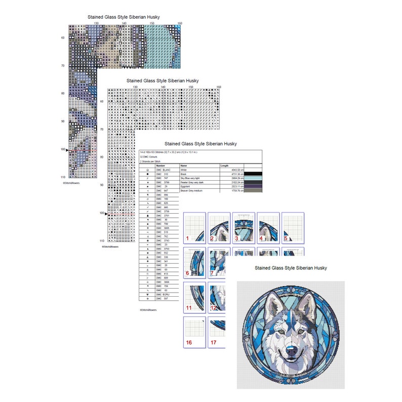 Cross Stitch Pattern, Stained Glass Style Siberian Husky Dog, Instant ...