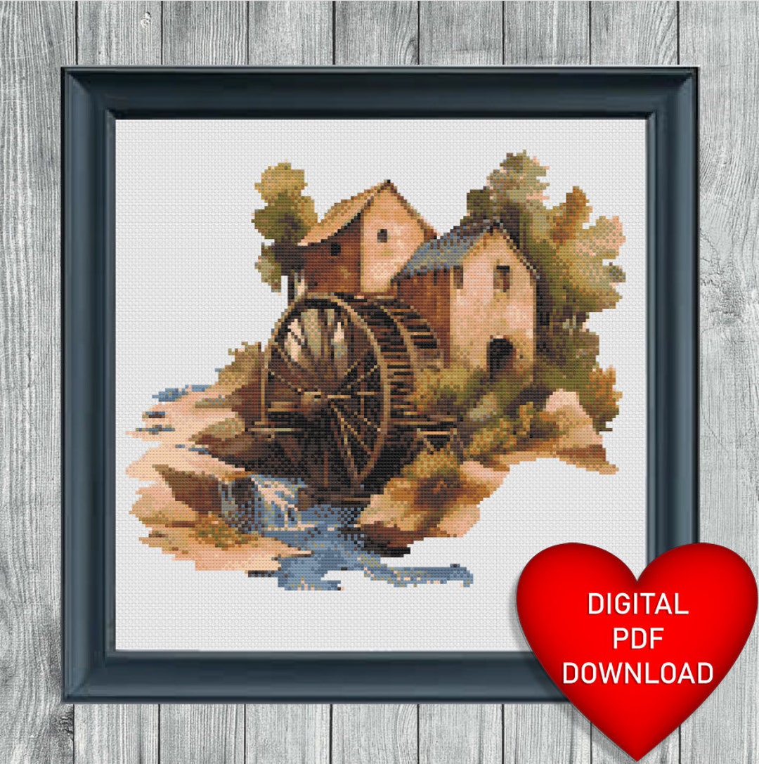 Watercolour Watermill Cross Stitch Pattern, Instant PDF Download, X ...