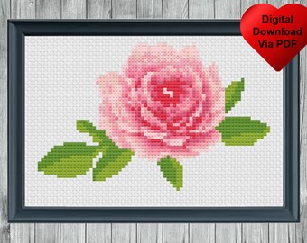 Pink Peony Flower Cross Stitch Pattern, Instant PDF Download, X Stitch Pattern, 14ct Aida ...