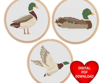 Duck Cross Stitch Pattern, Instant PDF Download, Mallard - Etsy