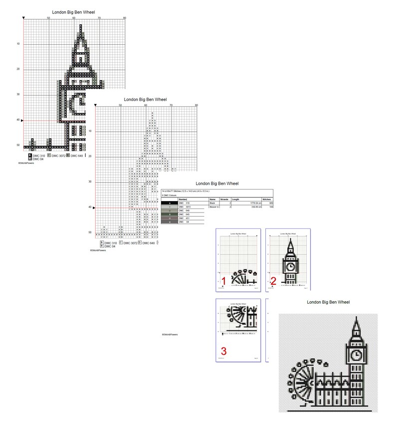 London Town Silhouette Big Ben London Eye Cross Stitch Pattern, Instant ...