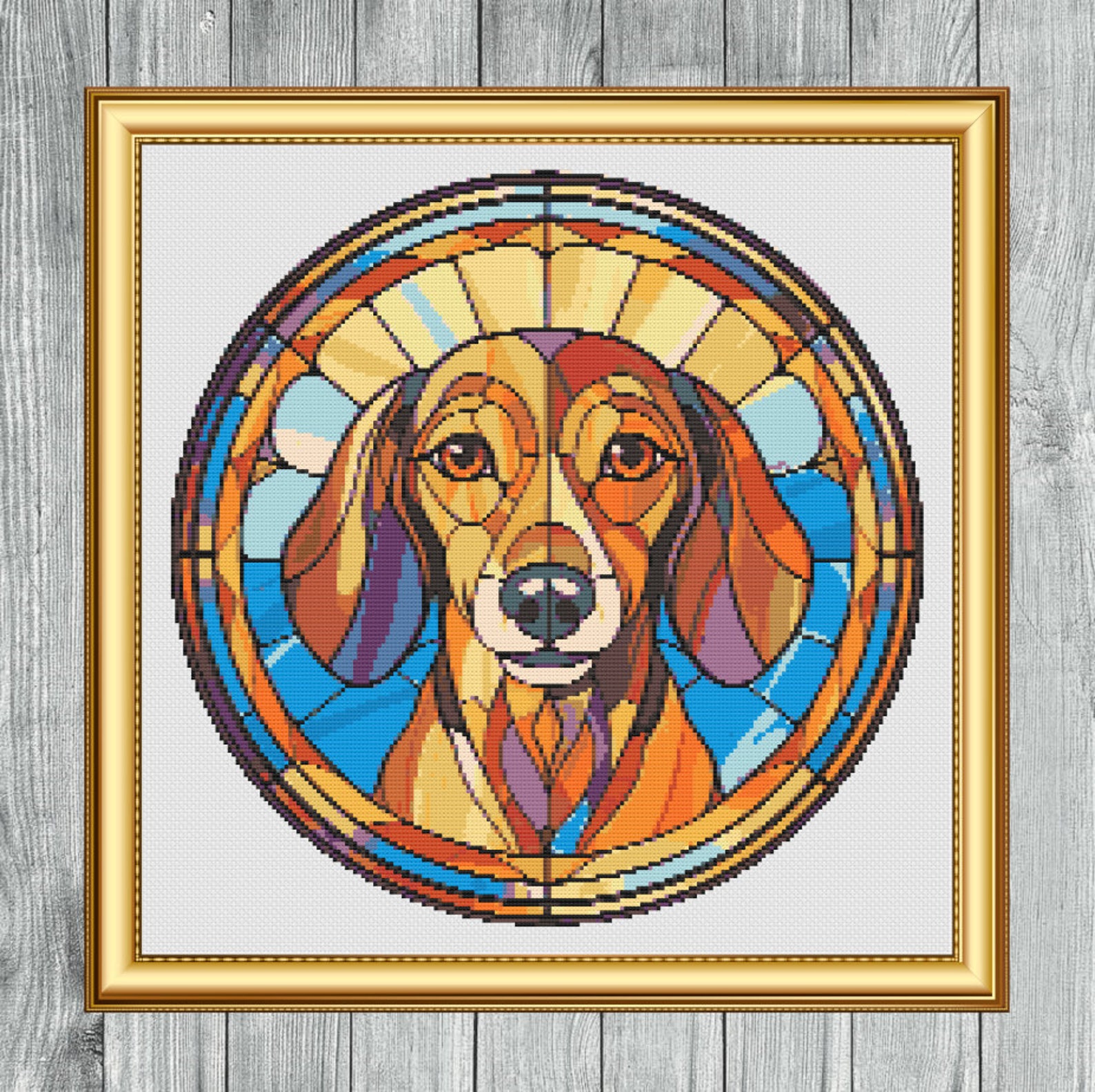 Cross Stitch Pattern, Stained Glass Style Dachshund Dog, Instant PDF ...