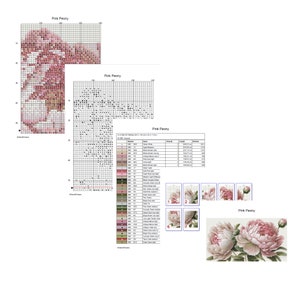 Pink Peony Flower Cross Stitch Pattern, Instant PDF Download, X Stitch Pattern, 14ct Aida ...