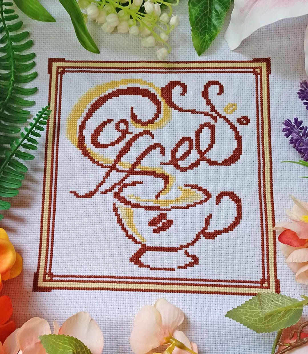 Cross Stitch Pattern, Coffee Time, Frame Art, Instant PDF Download, X ...