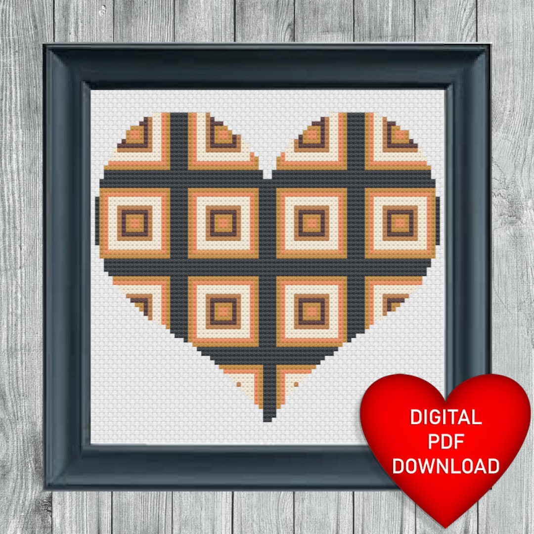 Heart Shape Filled With a Brown Square Cross Stitch Pattern, Instant ...