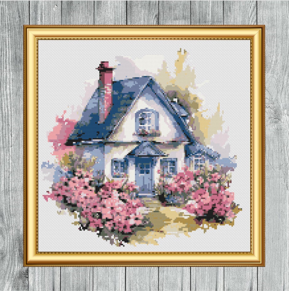 Cross Stitch Pattern Cottage Garden Watercolour, Instant PDF Download ...