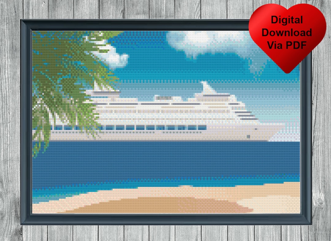 Cruise Ship Near Island Beach Cross Stitch Pattern, Instant PDF ...