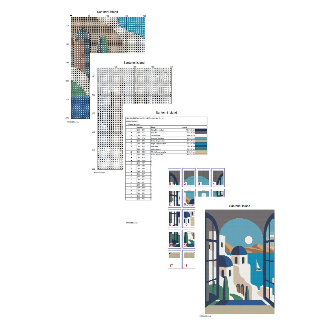 Cross Stitch Pattern, Santorini Island, Instant PDF Download, 14ct Aida ...