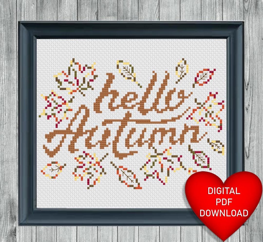 Hello Autumn Leaves Cross Stitch Pattern, Instant PDF Download, X ...