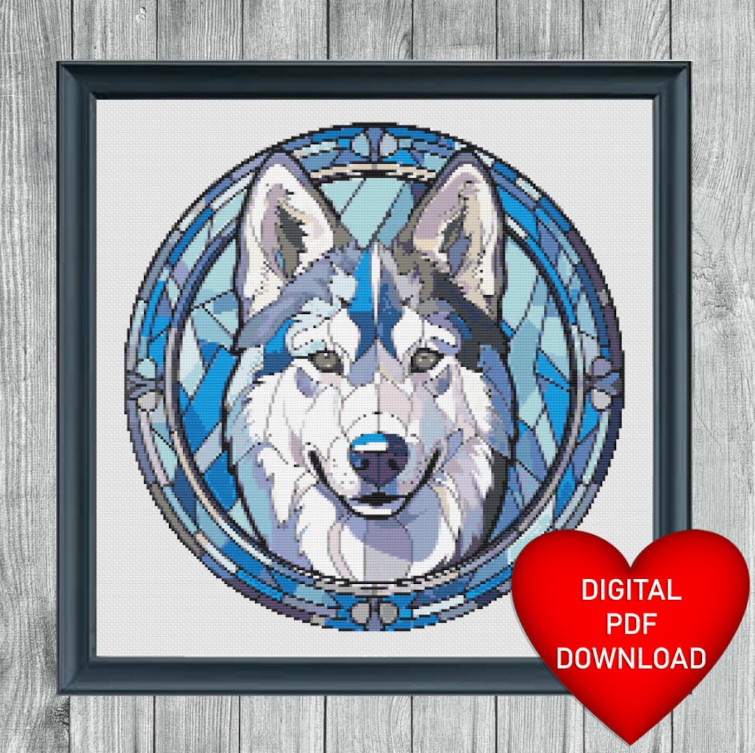 Cross Stitch Pattern, Stained Glass Style Siberian Husky Dog, Instant ...