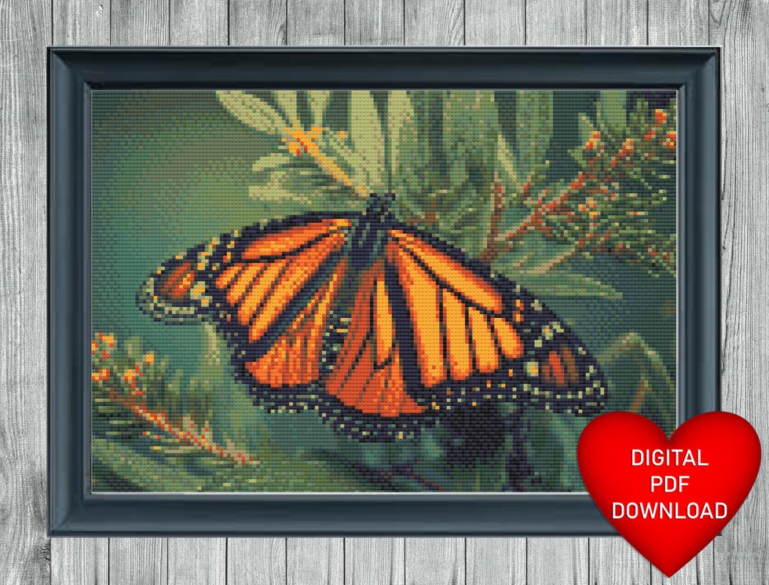 Orange Monarch Butterfly Cross Stitch Pattern, Instant PDF Download, X ...