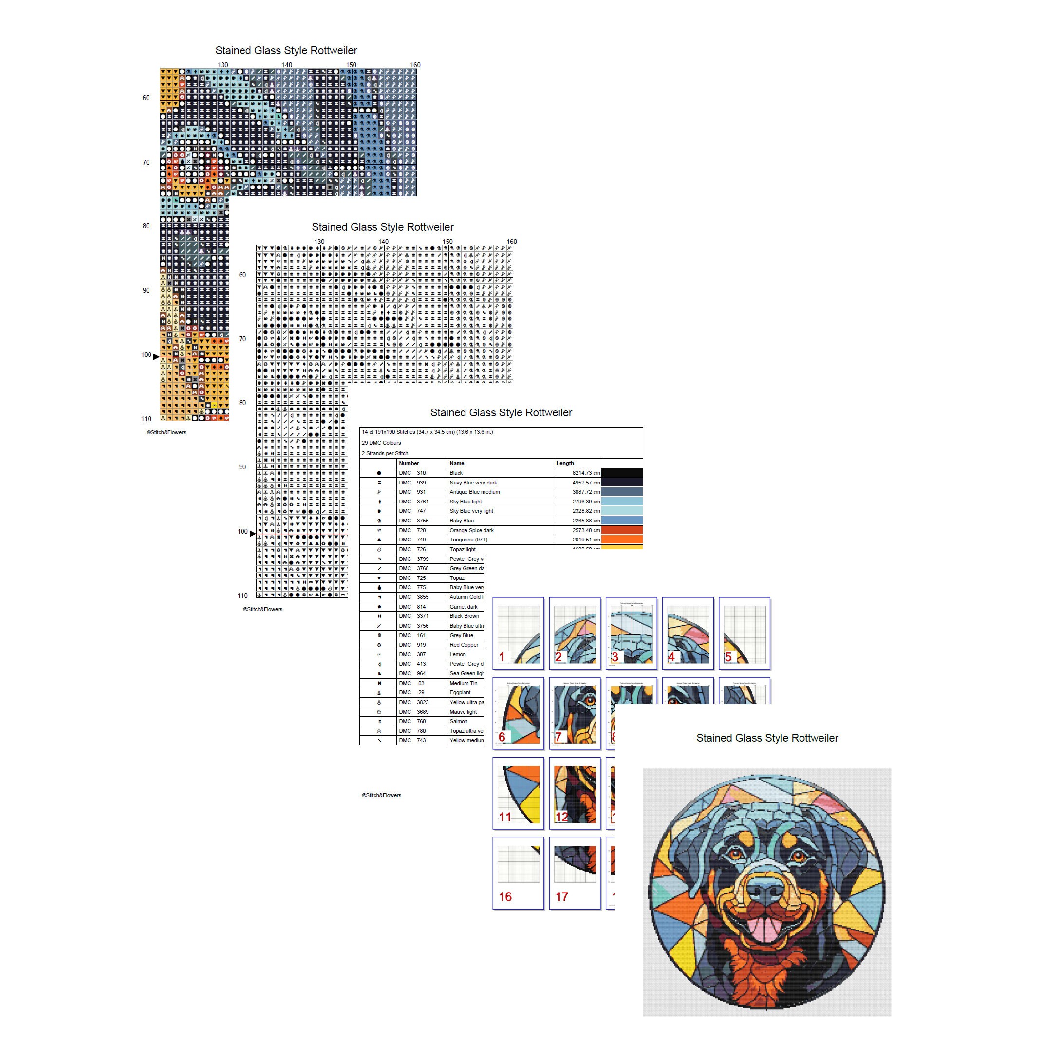 Cross Stitch Pattern, Stained Glass Style Rottweiler, Instant PDF ...