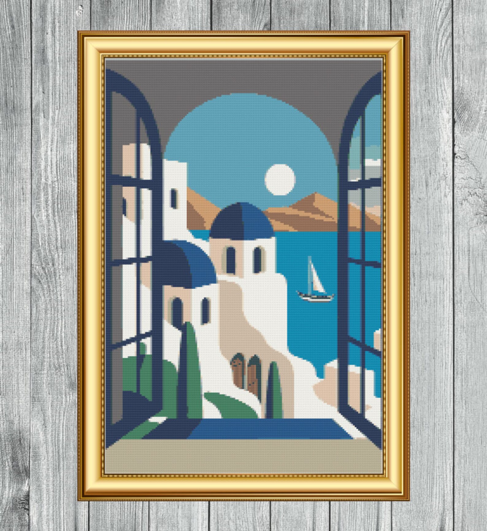 Cross Stitch Pattern, Santorini Island, Instant PDF Download, 14ct Aida ...