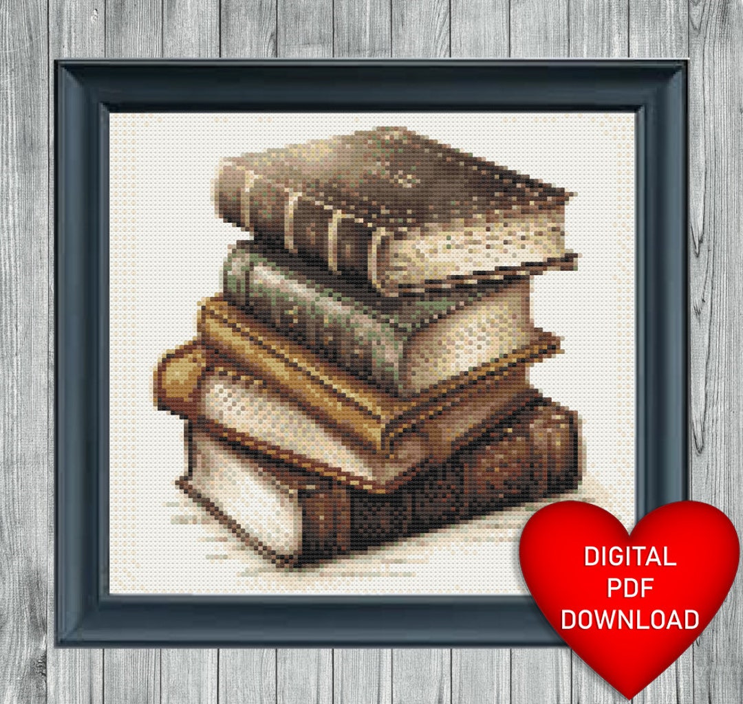 Old Books Stacked Cross Stitch Pattern, Instant PDF Download, X Stitch ...