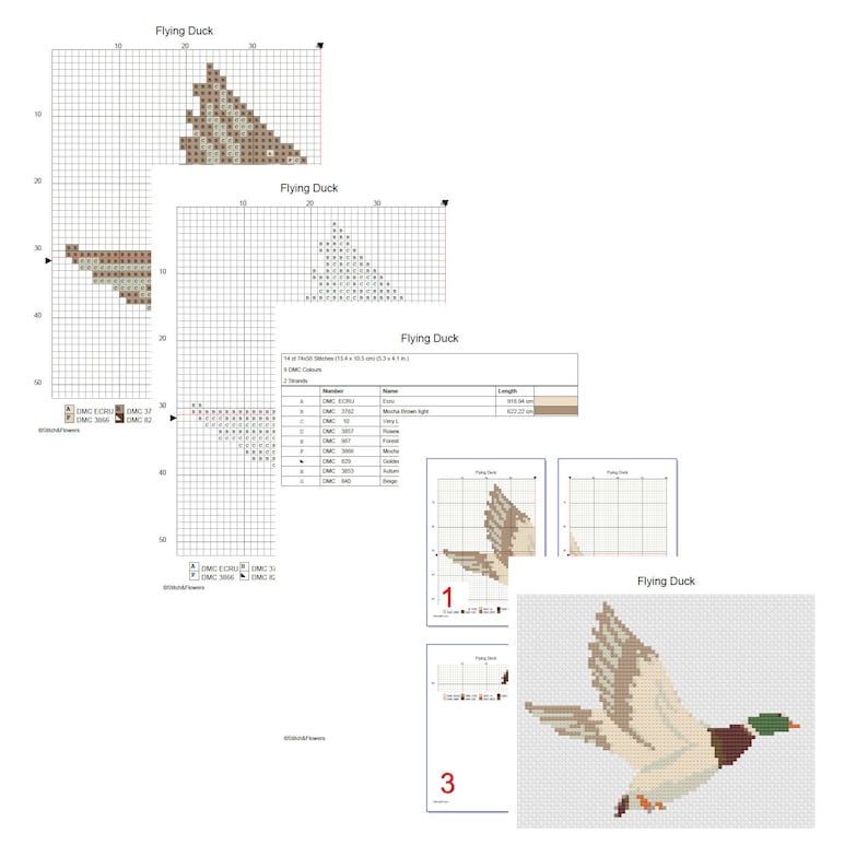 Flying Duck Cross Stitch Pattern, Instant PDF Download, Bird X Stitch ...