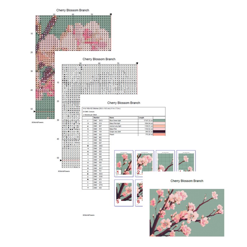 Cross Stitch Pattern, Cherry Blossom Branch, Instant PDF Download, X Stitch Pattern, 14ct Aida ...