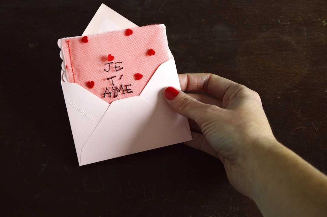 Choose Your Message Valentine Day Card - Embroidered Love Card on Red ...