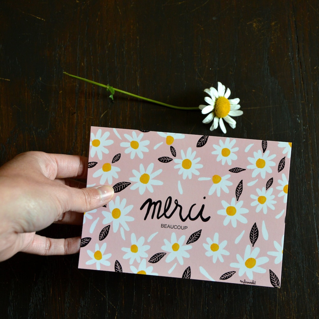 Daisy Poscard With French Message : "merci Beaucoup" Flowers Card ...