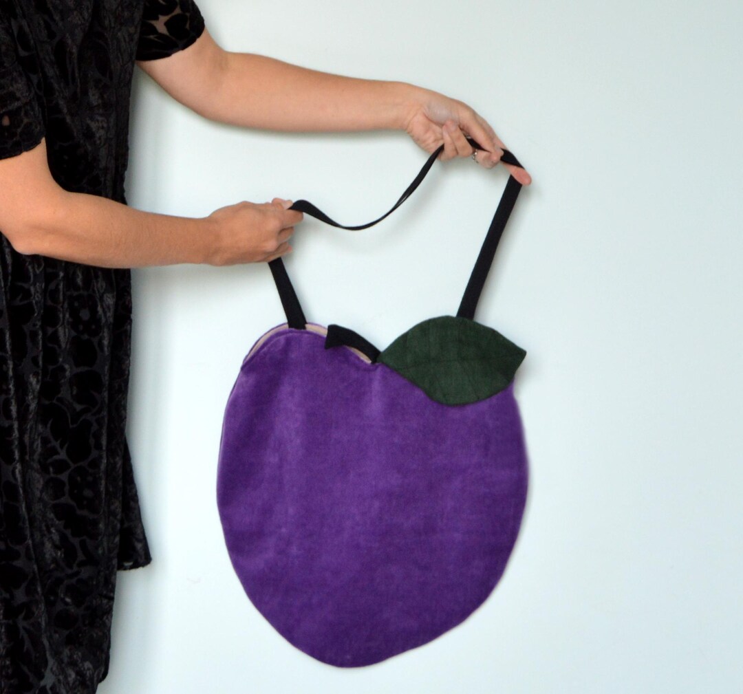 Plum Tote-bag Purple Velvet and Linen Leave. - Etsy