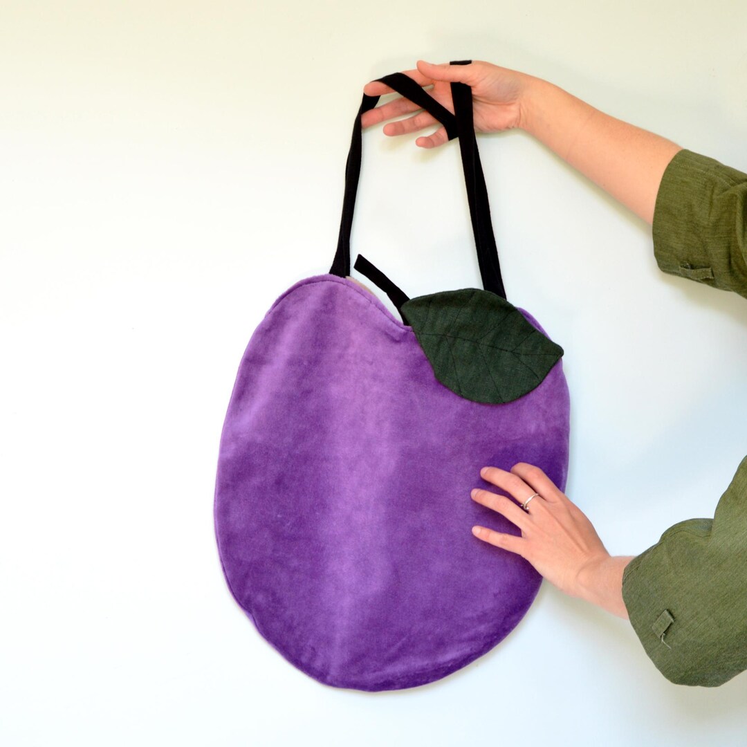 Plum Tote-bag - Purple Velvet and Linen Leave. - Etsy