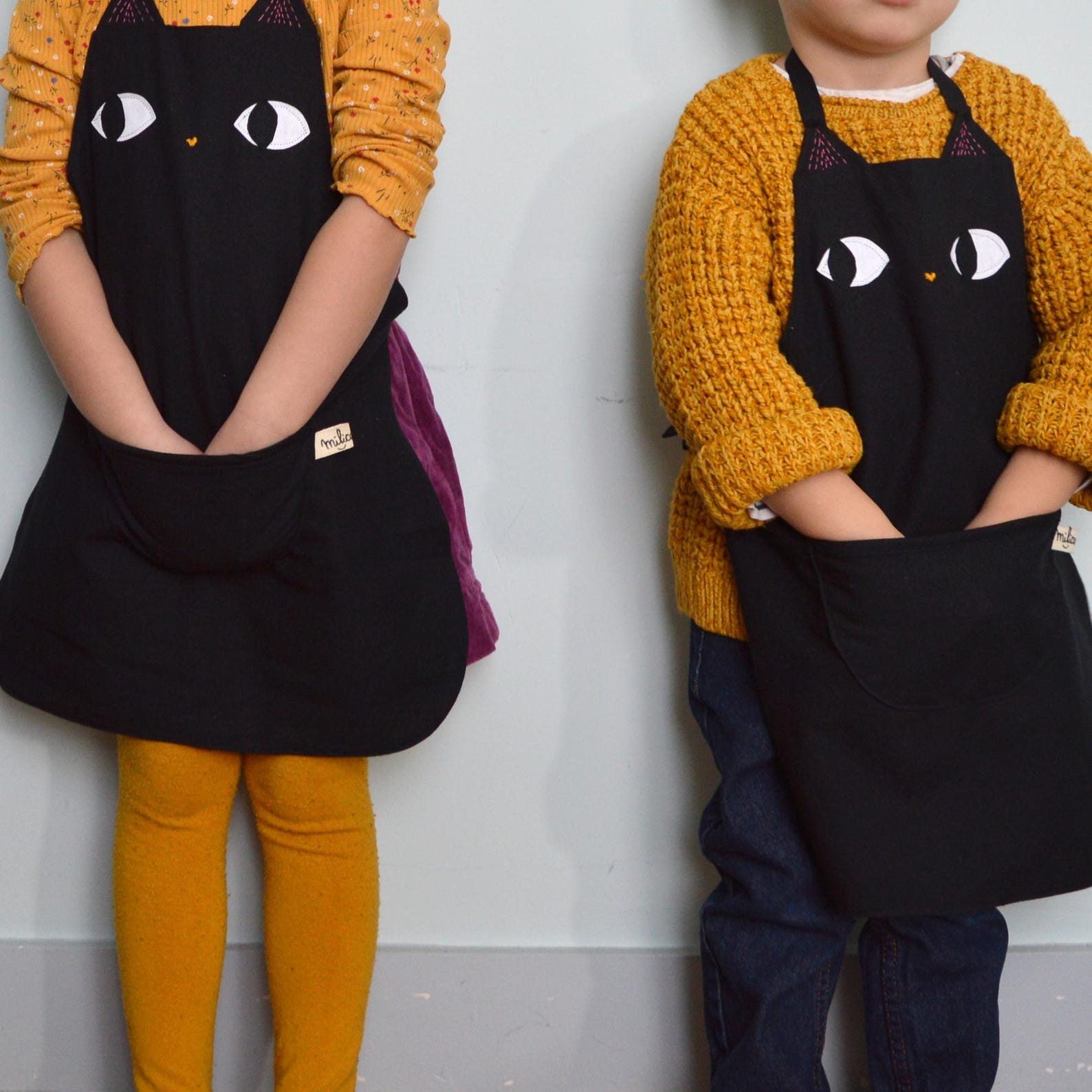 Kids Apron - Black Cat Shape - Cotton. Cute Cat Apron 2/4 Years. - Etsy