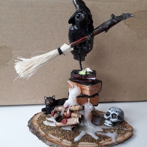 Miniature, Crow Display, Diorama,witch, Broomstick,leather Books,scull ...