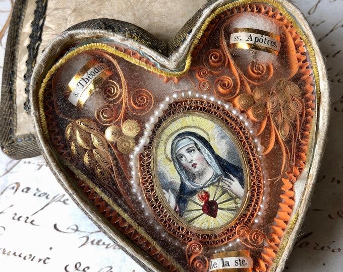 1800s Antique French Heart Shaped Reliquary, 19th Century French ...