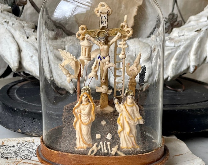 1800s Antique Victorian Glass Dome With Wax Jesus and Angels, 19th ...
