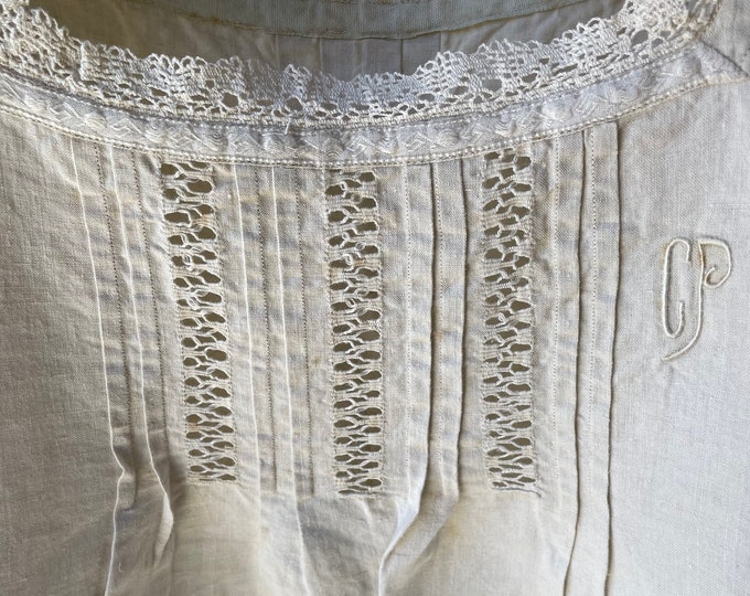 Antique French Linen and Lace Nightgown CP Monogram, Circa 1900 - Etsy