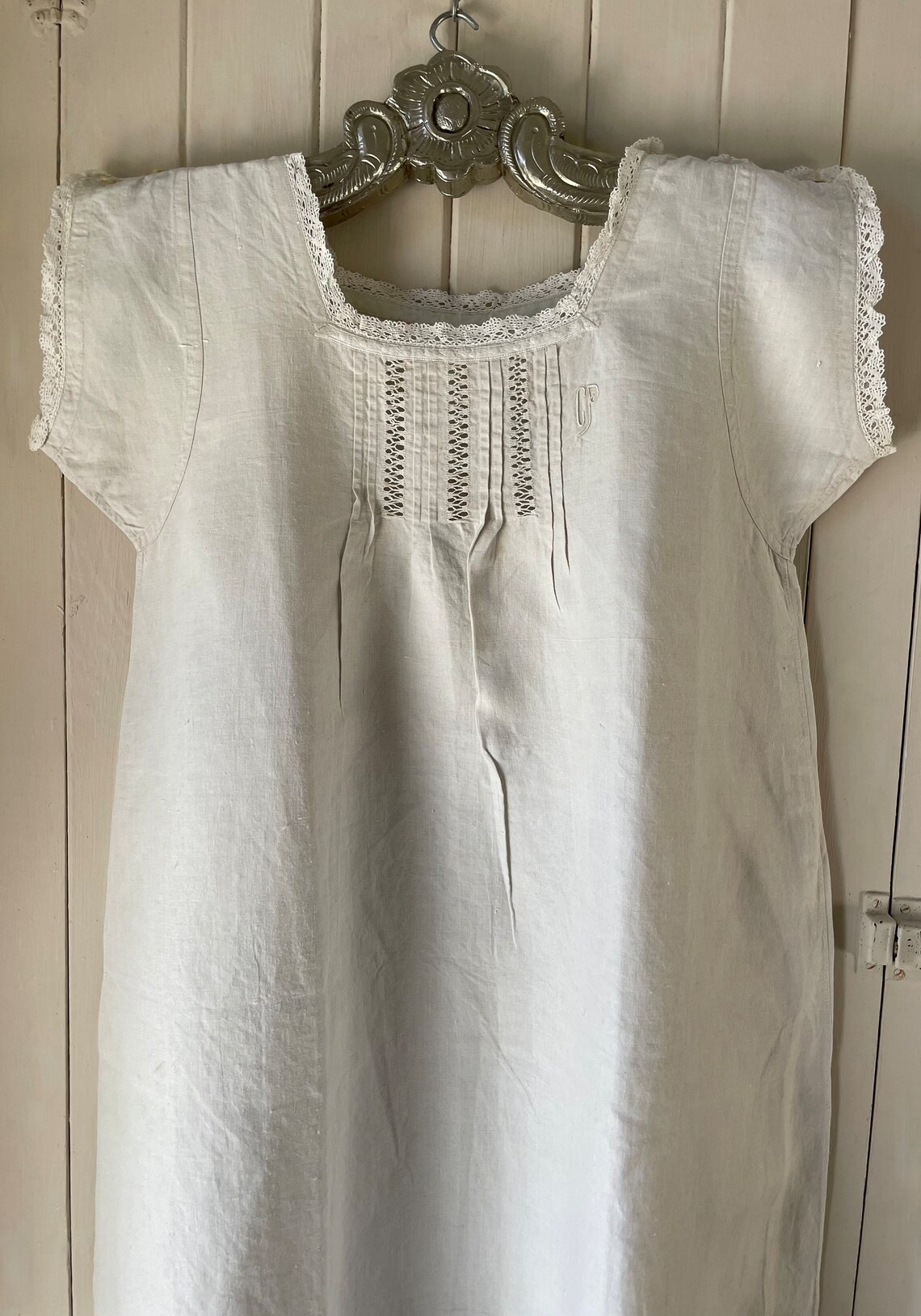 Antique French Linen and Lace Nightgown ~ CP Monogram, Circa 1900 - Etsy