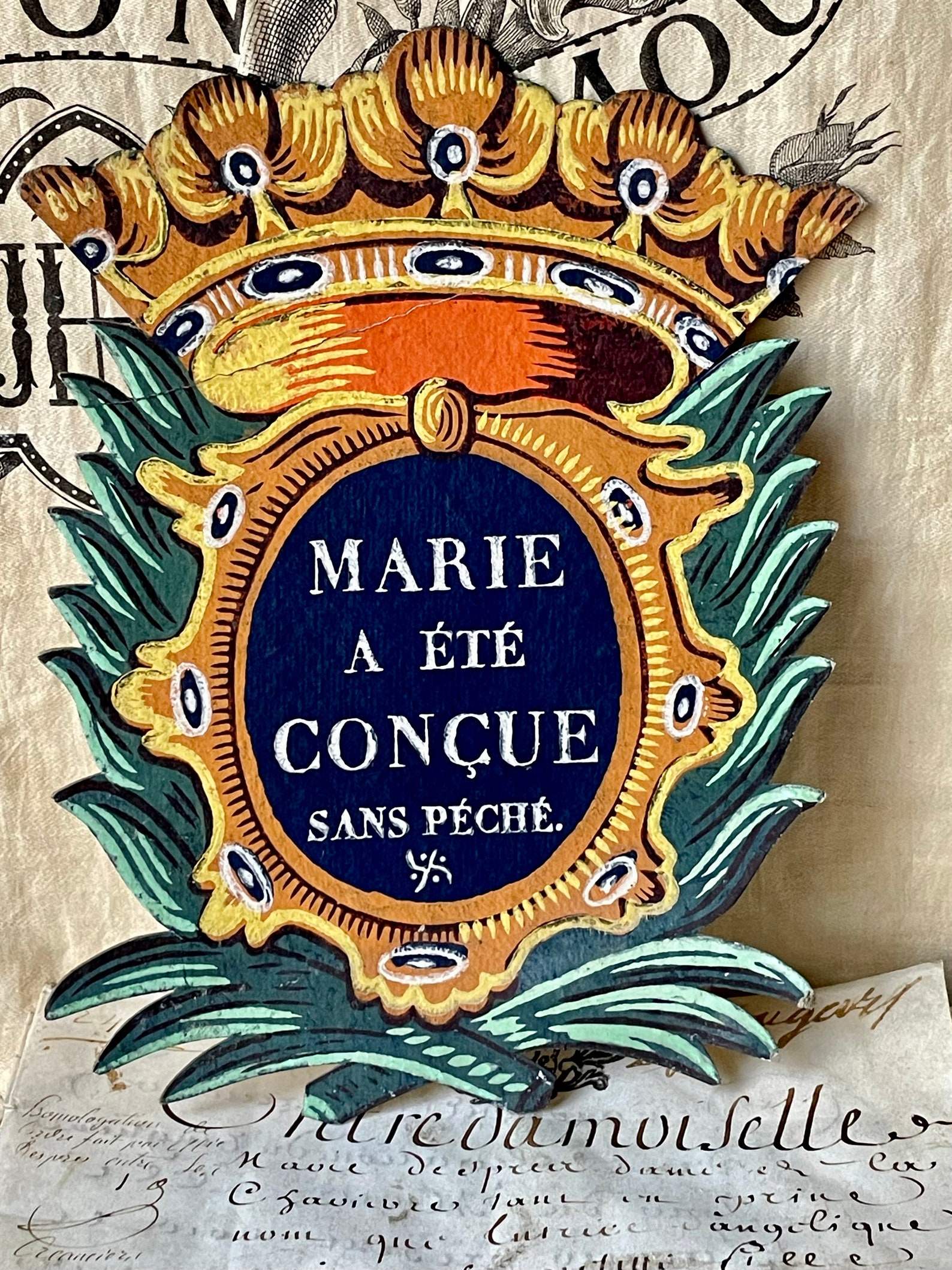 Antique French Hand-painted Religious Sign, Antique French Hand Painted ...