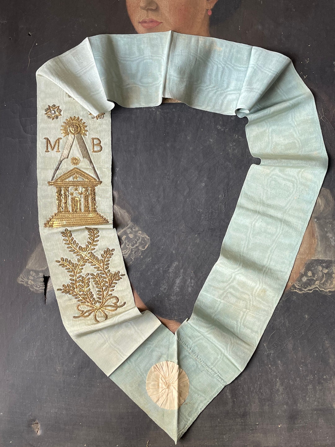 1800s Antique Masonic Collar Sash With Metal Embroidery, 19th Century ...