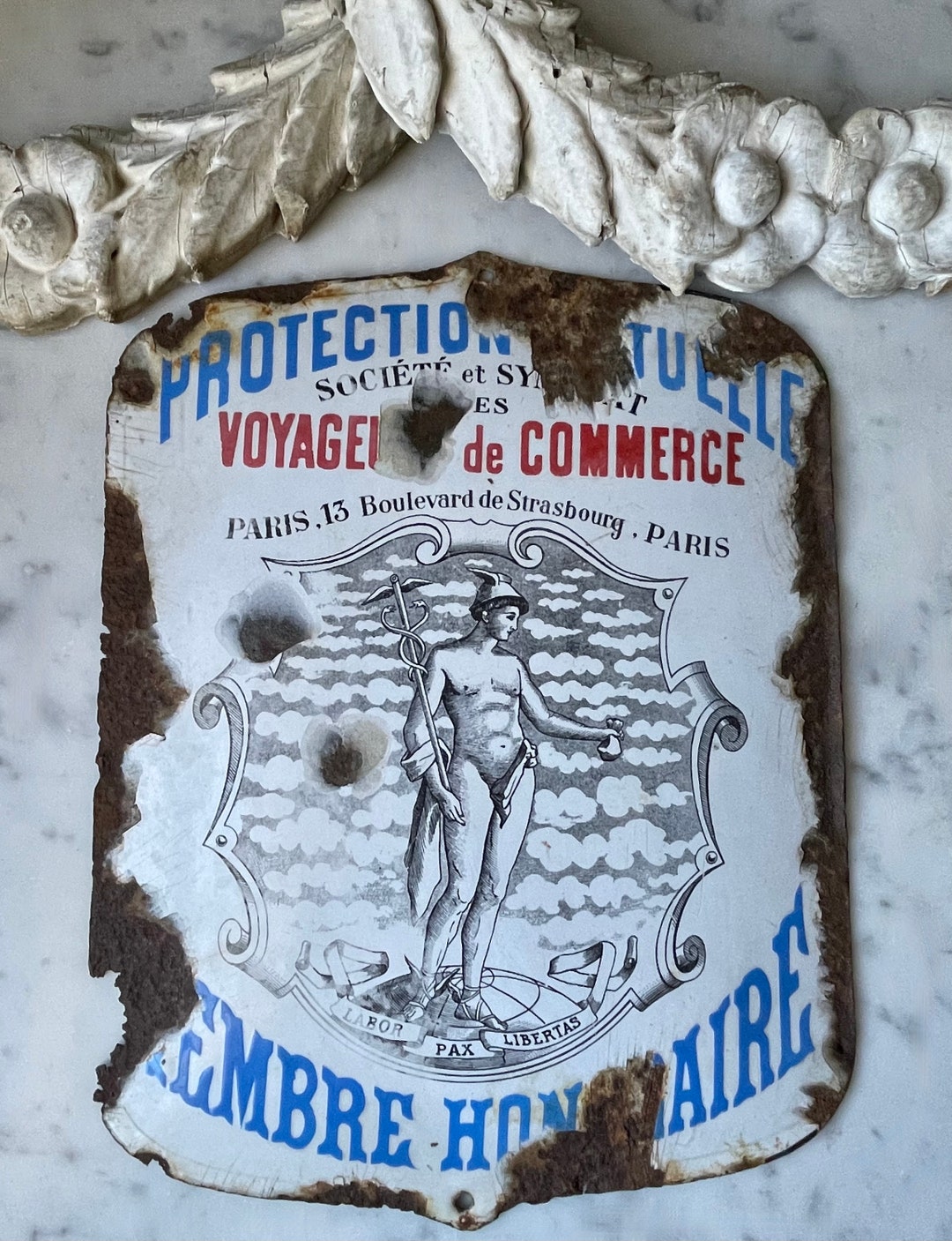 Antique French Enamel Plaque ~ Insurance Company With Hermes, Circa ...