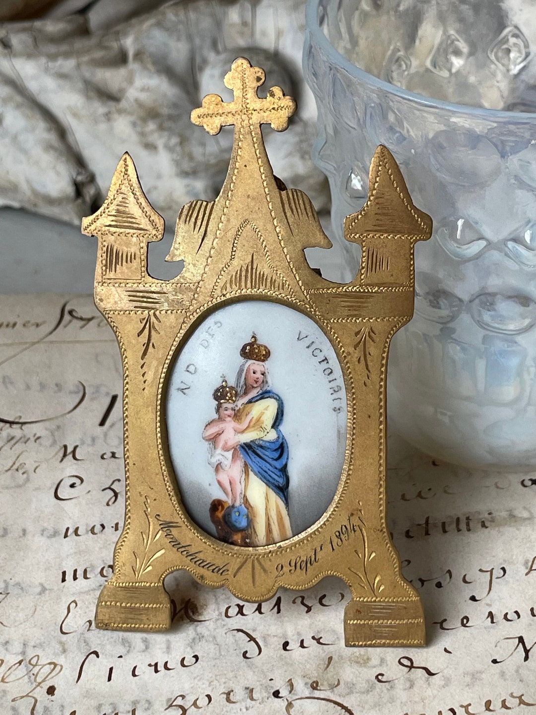 1800s Antique French Miniature Limoges in Engraved Frame, 19th Century French Painted Porcelain ...