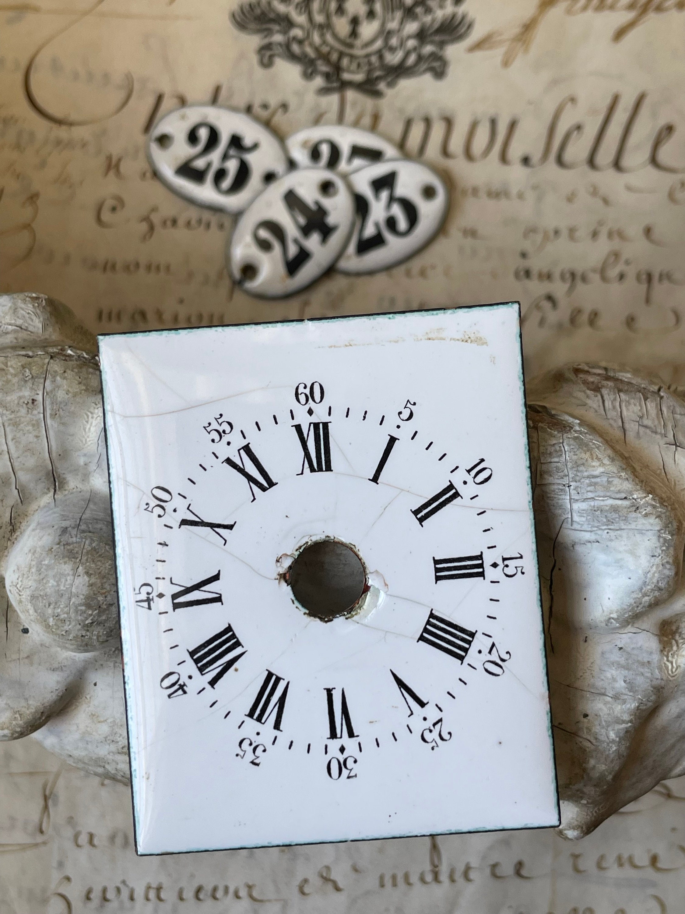 1800s Tiny Antique French Enamel Clock Face, 19th Century Rectangular ...