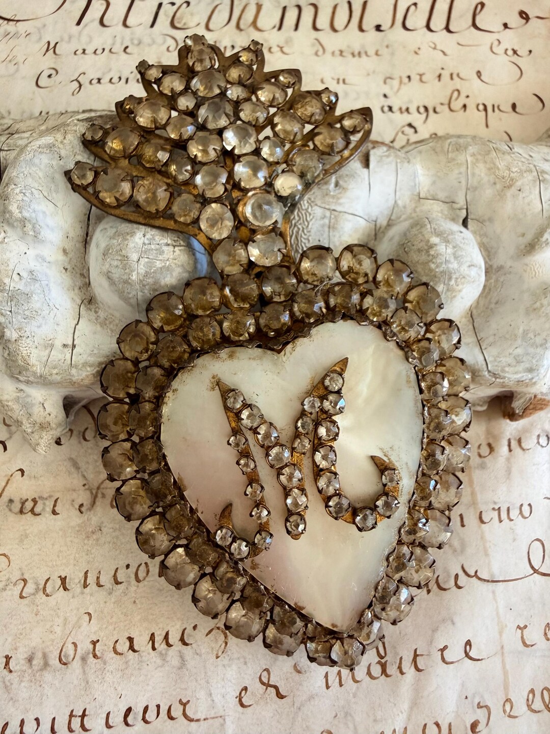 1800s Antique French Paste Flaming Heart Reliquary Pendant, Sacred ...