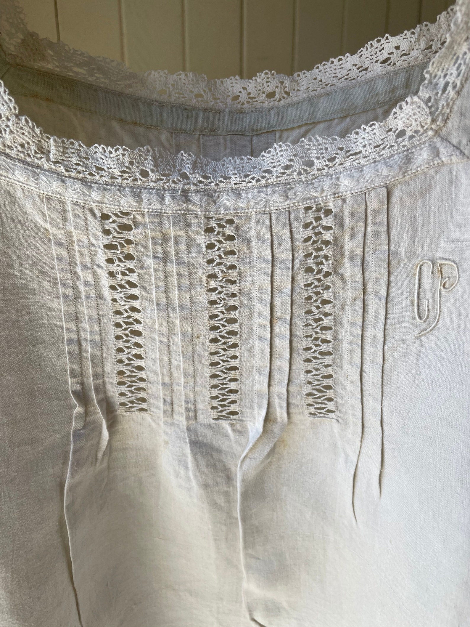 Antique French Linen and Lace Nightgown ~ CP Monogram, Circa 1900 - Etsy