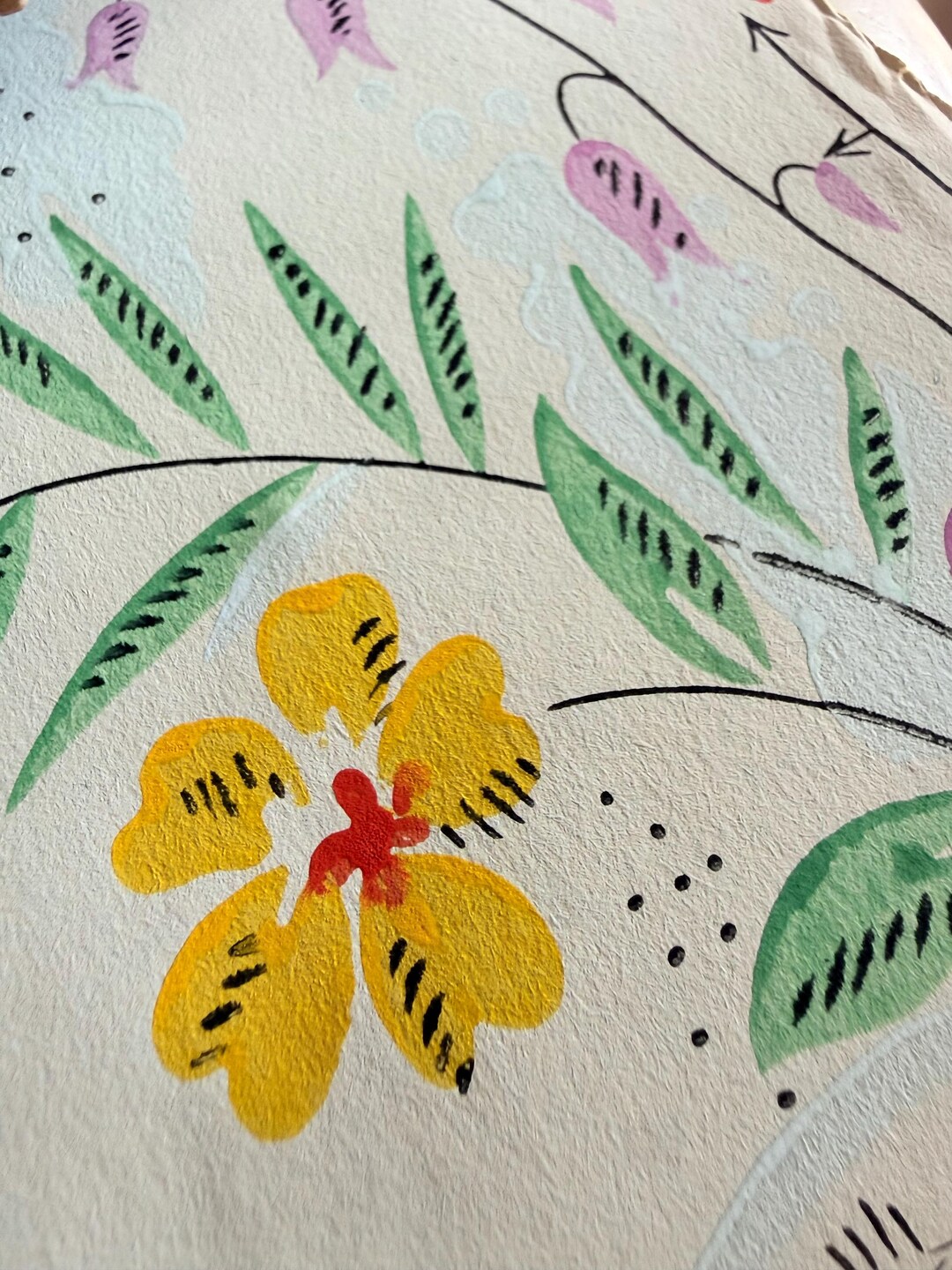 Two Yards Antique French Hand Screen Printed Wallpaper NOS, Circa 1930s ...
