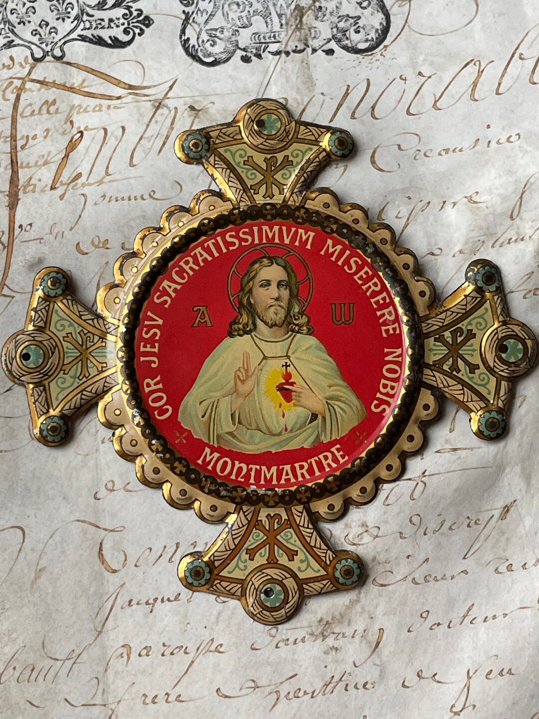 Antique French Religious Cross-shaped Tin Litho Plaque Circa - Etsy