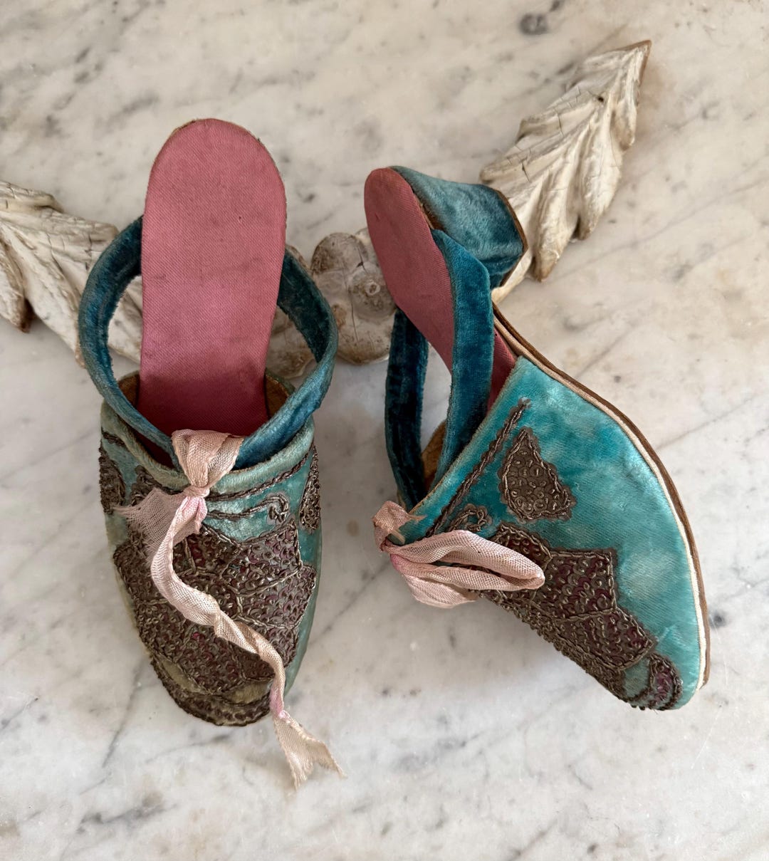 1800s Antique French Velvet Mules, 19th Century French Embroidered ...