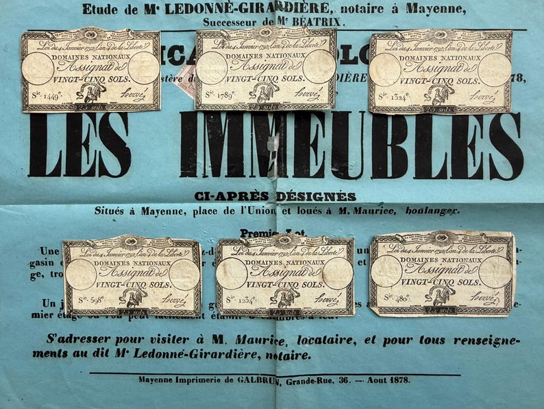 Two 1700s Antique French Revolution Paper Money Bills, 18th Century ...