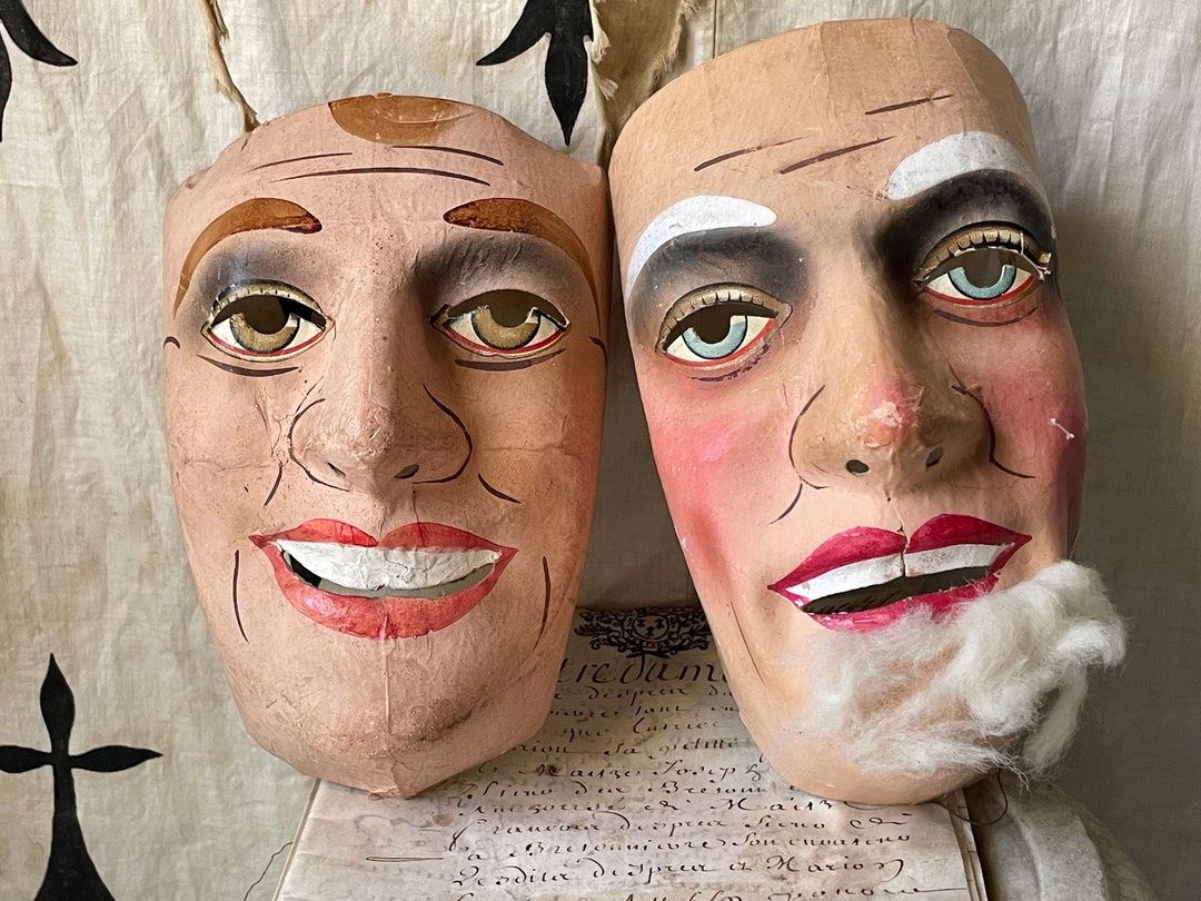 Antique French Paper Mache Carnival Face Mask, Circa 1900 ~ Bearded Man ...