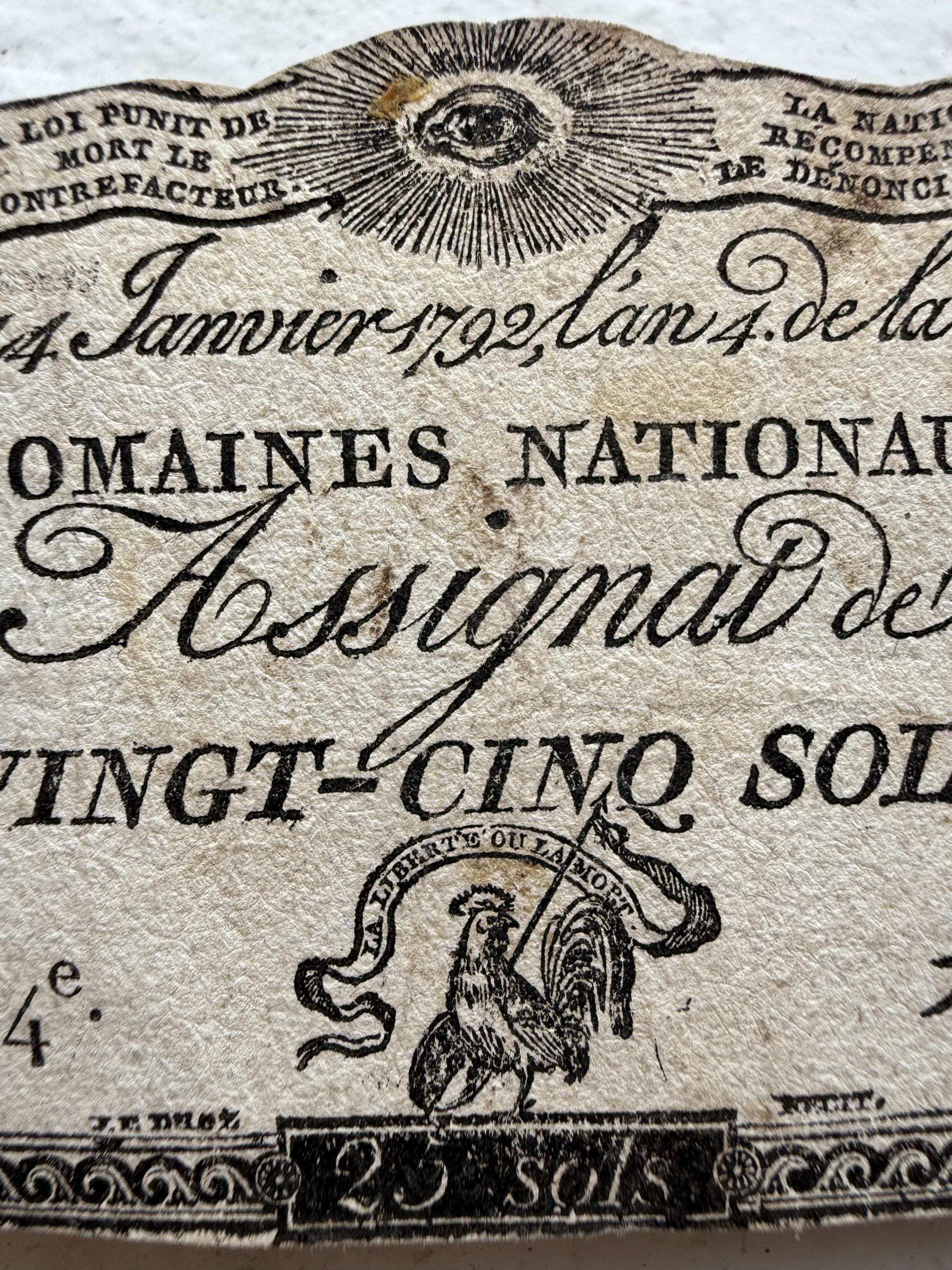 Two 1700s Antique French Revolution Paper Money Bills, 18th Century ...