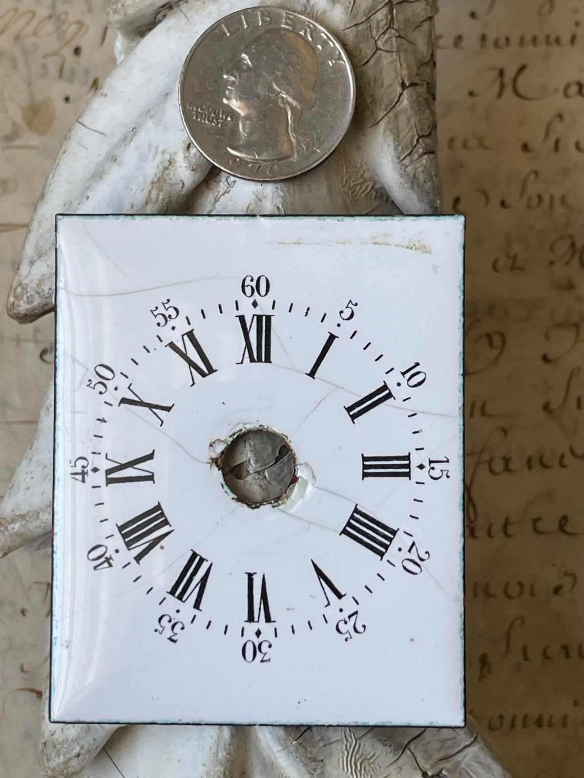 1800s Tiny Antique French Enamel Clock Face, 19th Century Rectangular ...