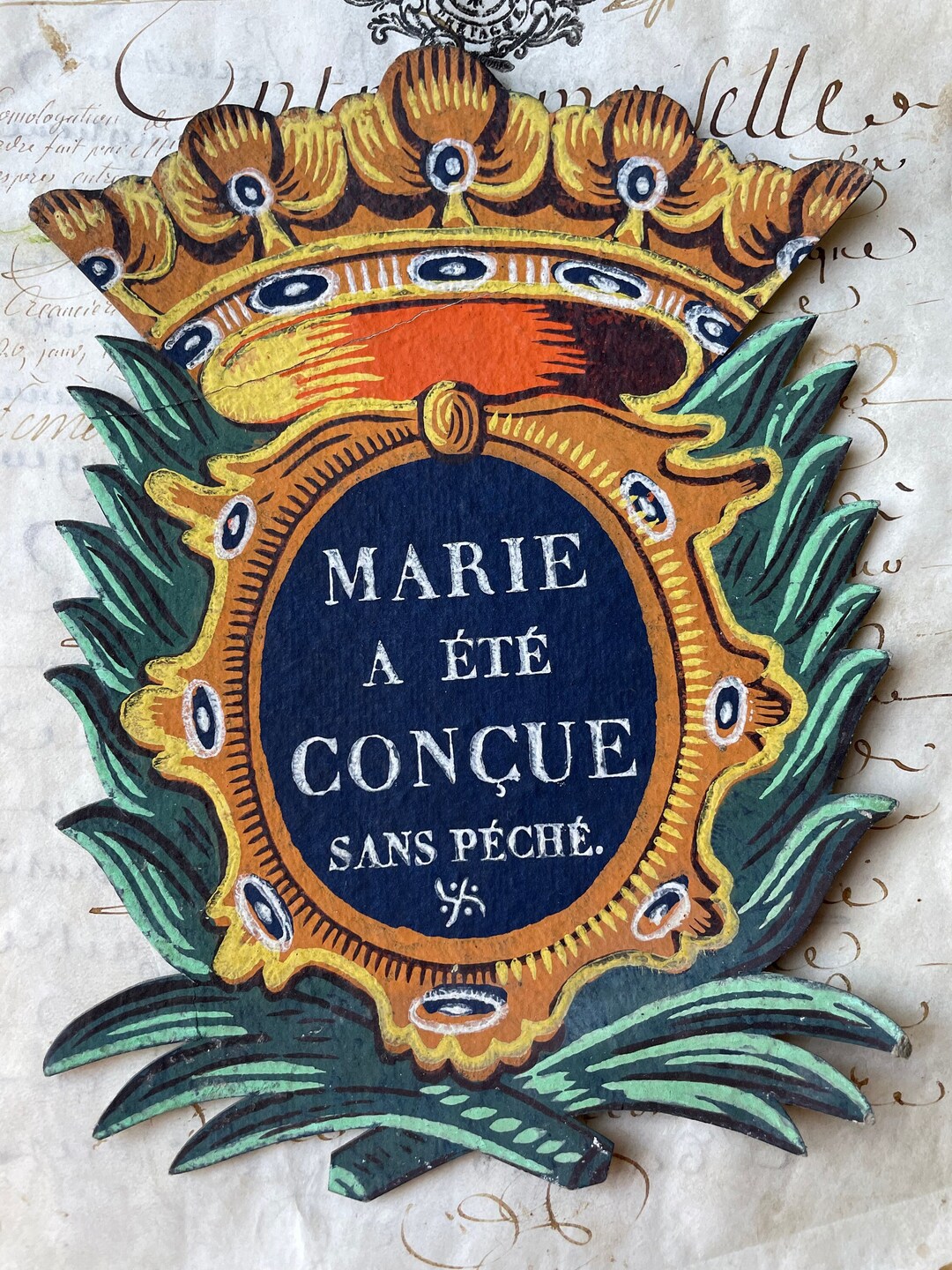 Antique French Hand-painted Religious Sign, Antique French Hand Painted ...