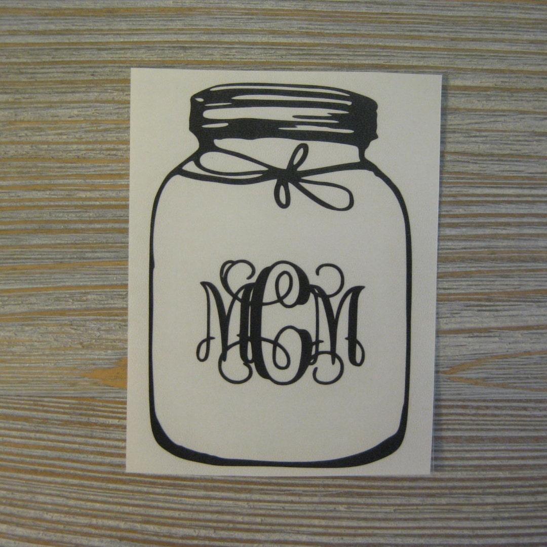 Mason Jar Monogram Decal - Monogram Mason Jar Decal - Monogram Decal ...