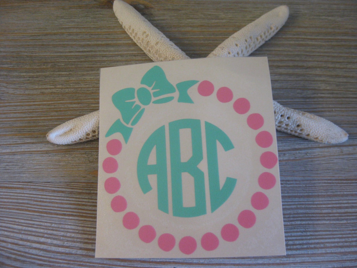 Bow Monogram Car Decal - Monogram Bow Car Decal - Circle Bow Monogram ...