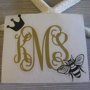 Queen Bee Monogram Car Decal - Monogram Queen Bee Car Decal - Monogram ...